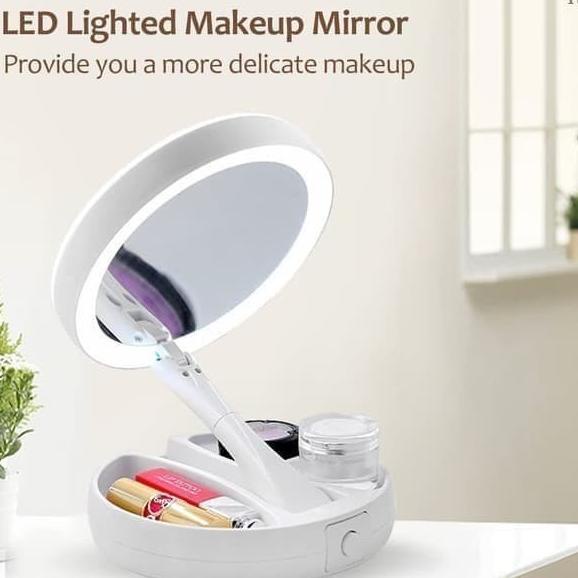Jual Cermin Rias Make Up Lipat Portable Mirror Lampu Led/ Cermin Meja ...
