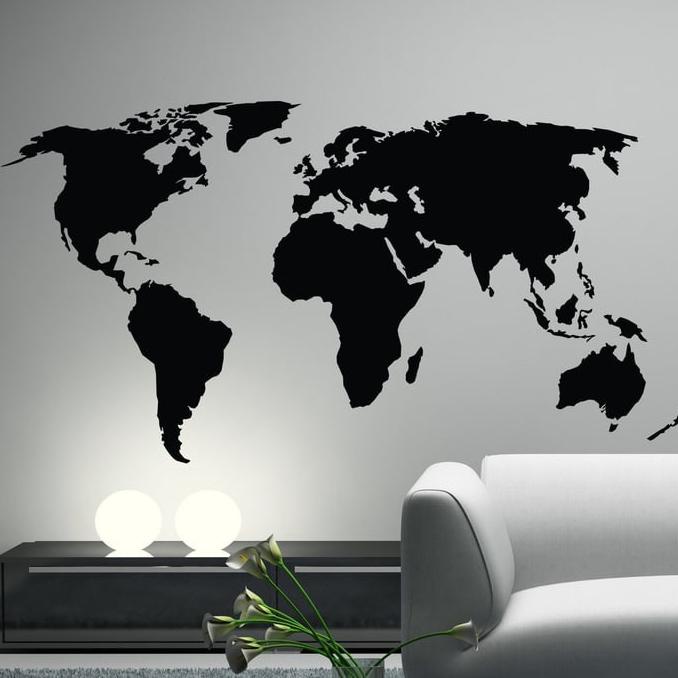 Jual Cutting Sticker World Map Peta Dunia Stiker Dinding Kantor Polos ...