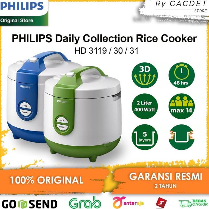 Jual Philips Rice Cooker Hd3119/30 Original Penanak Nasi 2 Liter Hd3119 ...