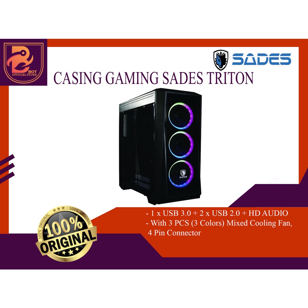 Jual Casing Gaming SADES TRITON - Full Tempered Glass | Casing Case PC ...