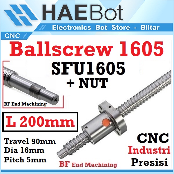 Jual [HAEBOT] Ballscrew Ball screw SFU1605 SFU 1605 200mm 20cm End ...