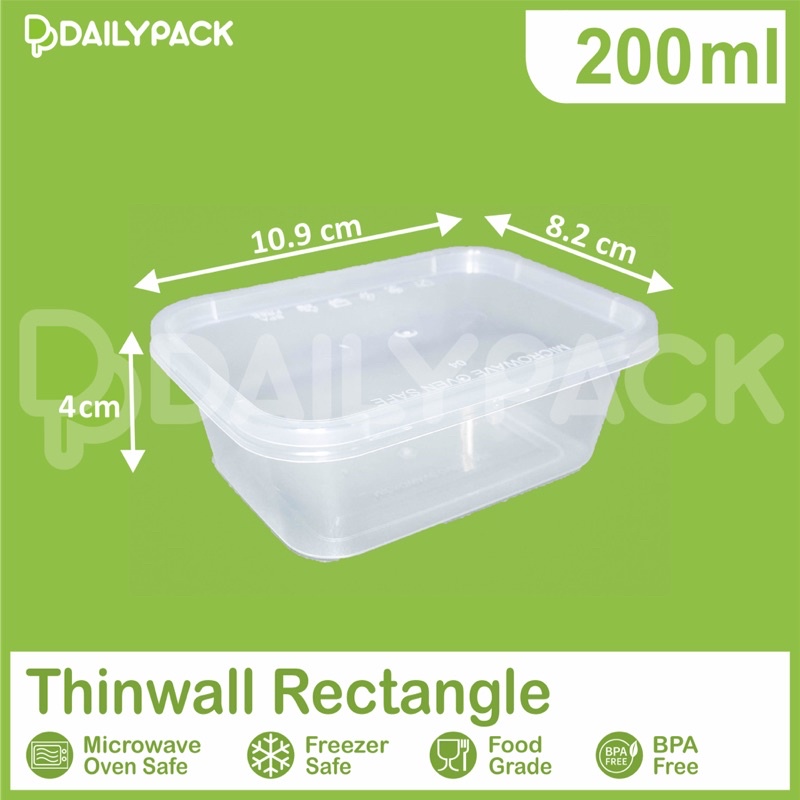 Jual Thinwall RECTANGLE 200 ml + Tutup / PERSEGI PANJANG / Kotak Makan Plastik / Food Container ...