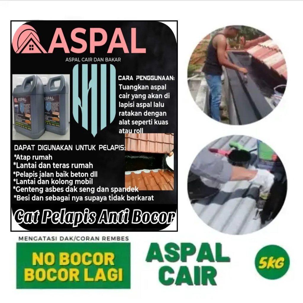 Jual Aspal Cair Anti Rembes Bocor Talang Genteng Dak 5 Kg | Shopee ...