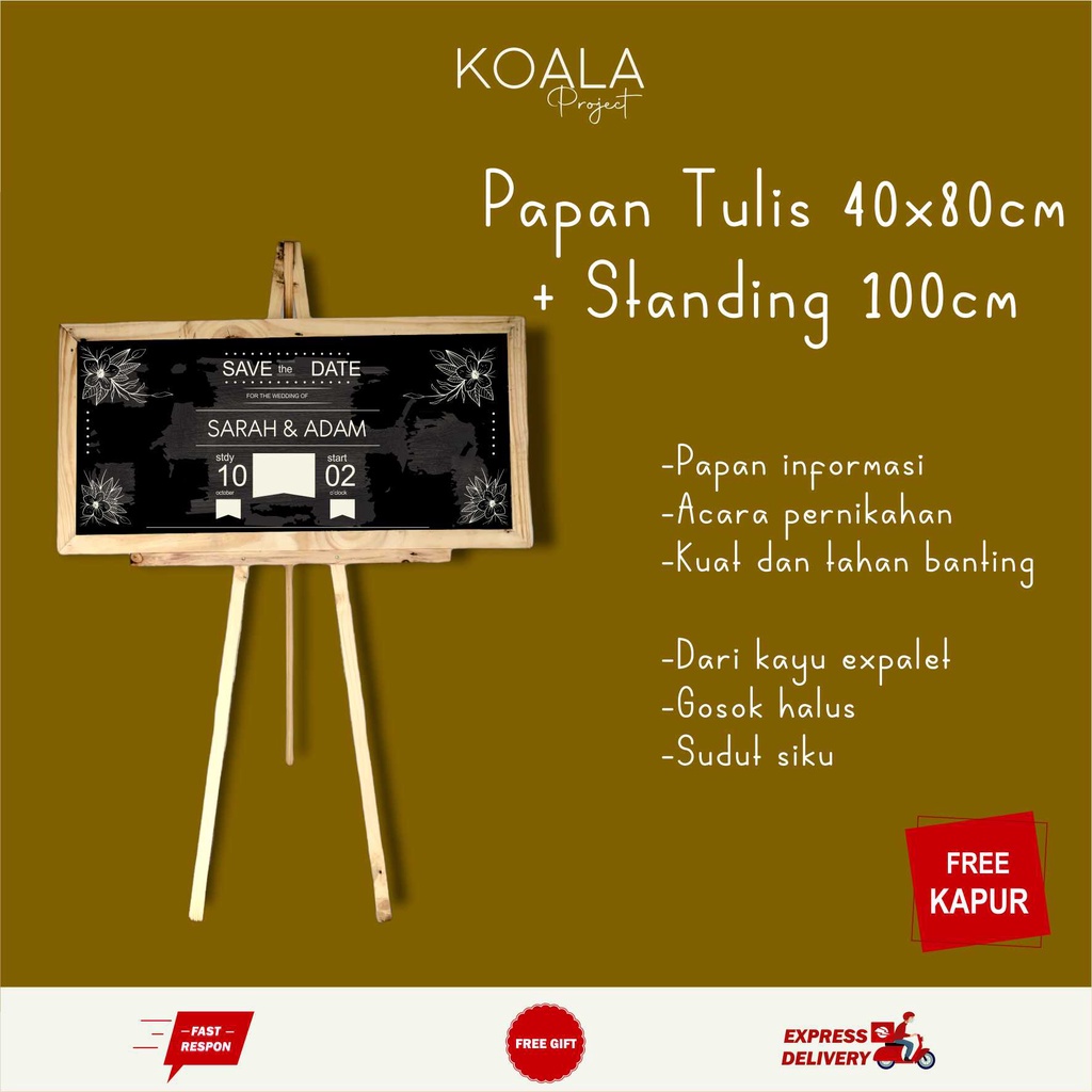 Jual PAPAN TULIS KAPUR HITAM BLACKBOARD CHALKBOARD 40X80 CM STANDING ...