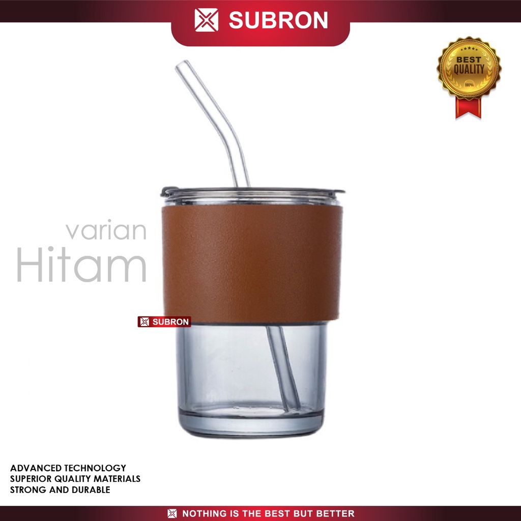 Jual SUBRON Tumbler Kaca dengan Sedotan dan Tutup 350ml Aesthetic Glass ...
