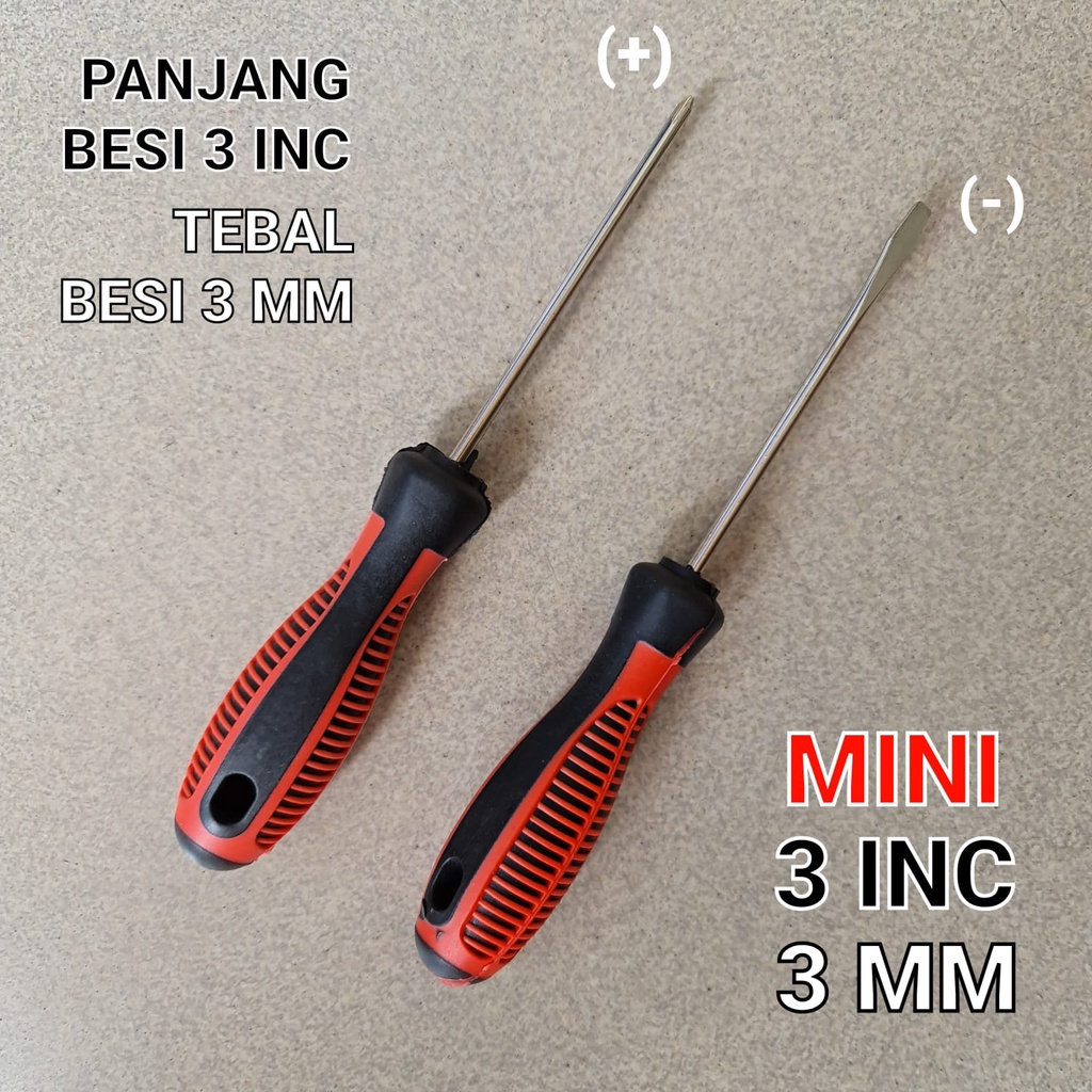 Jual Obeng Gagang Karet Mini 3 INC 3 MM (+) PLUS (-) MINUS | Shopee Indonesia