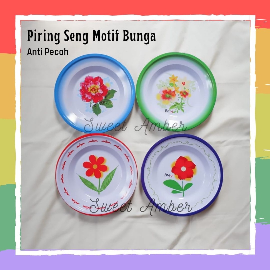 Jual Piring Seng Jadul Murah 1/2 Lusinan Bulat Motif Bunga / Piring ...