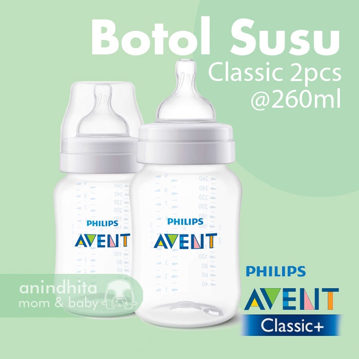 Jual PHILIPS AVENT Botol Wide Neck Classic Plus 2x260ml Classic+ SCF563 ...