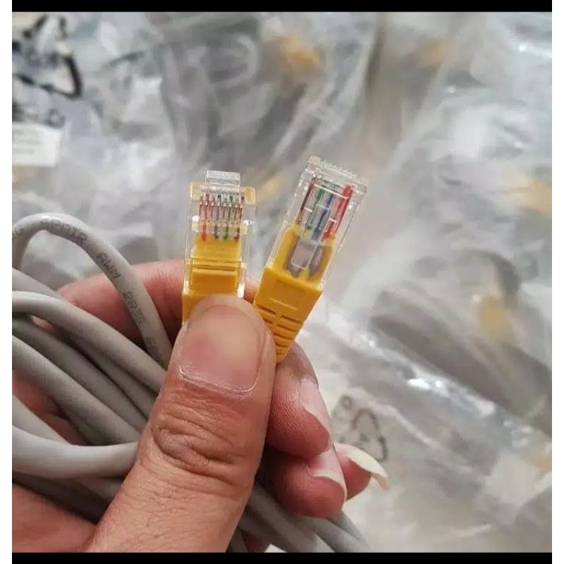 Jual KABEL LAN RJ45 WARNA ABU2 & KUNING CAT5E, 1,5M ORIGINAL BAWAAN ...