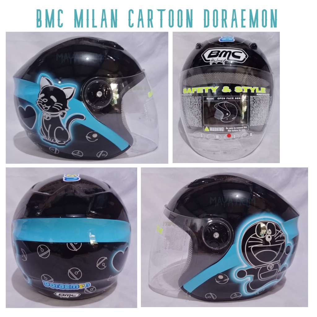 Jual Helm BMC Milan Cartoon Doraemon and Cat Siluet Black Blue | Shopee ...