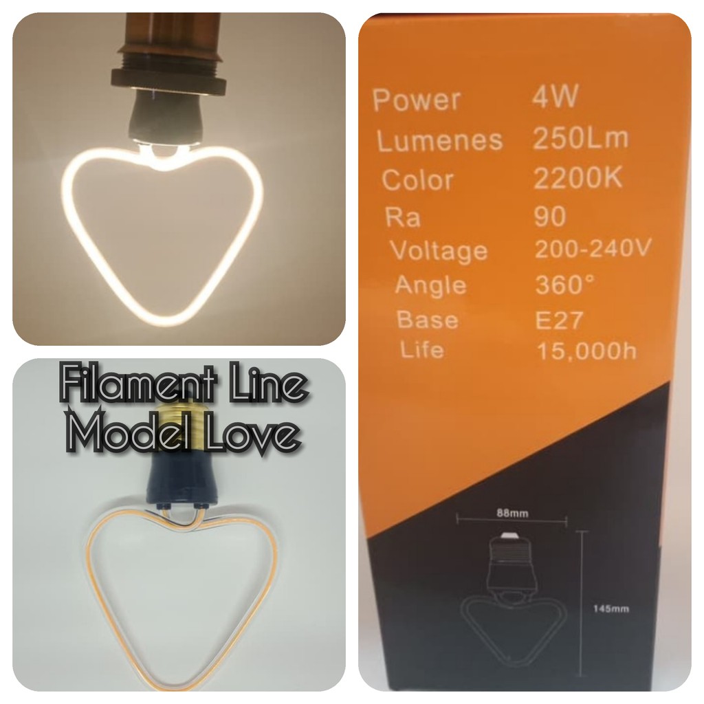 Jual Lampu LED filament filamen line love 4 watt 4watt 4w edison modern ...