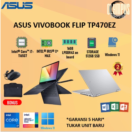 Jual Laptop Asus Vivobook Flip TP470EZ 2IN1 Touch i7 1165G7 16GB 512SSD ...