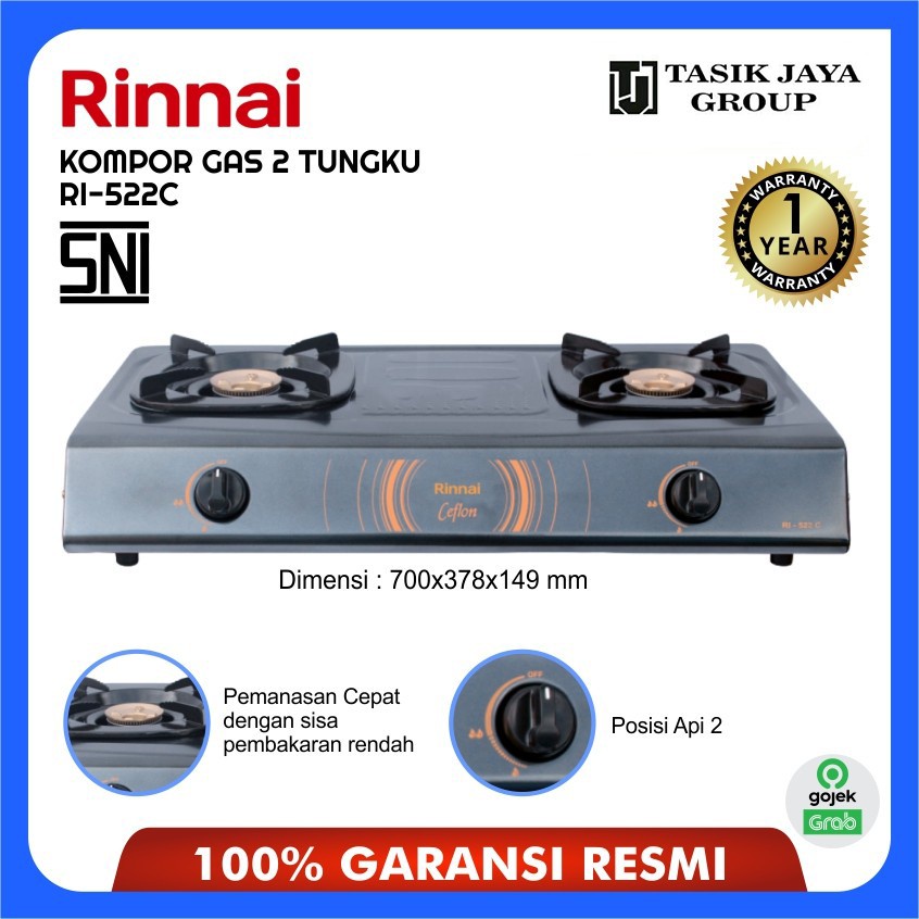 Jual KOMPOR GAS RINNAI RINAI 2 TUNGKU RI 522 C RI-522C SNI TEFLON KUNINGAN - TJ2 | Shopee Indonesia