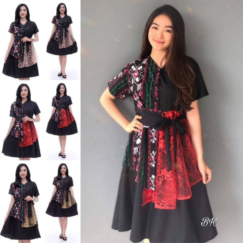 Jual DRESS BATIK MODERN MOTIF TENUN MIX TILE ALL SIZE | Shopee Indonesia