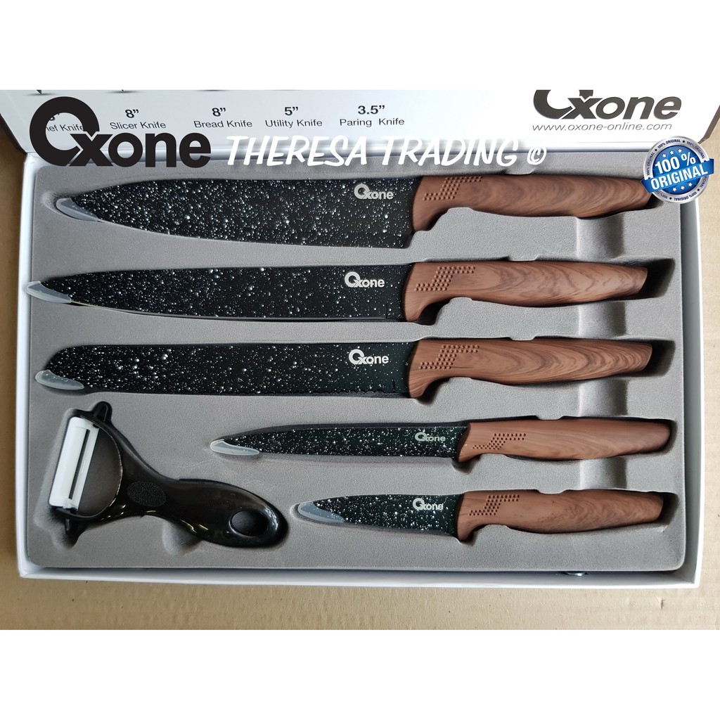 Jual PISAU SET OXONE BLACK MARBLE COATING KNIFE 605 6 PCS CERAMIC PEELER INCLUDED | Shopee Indonesia