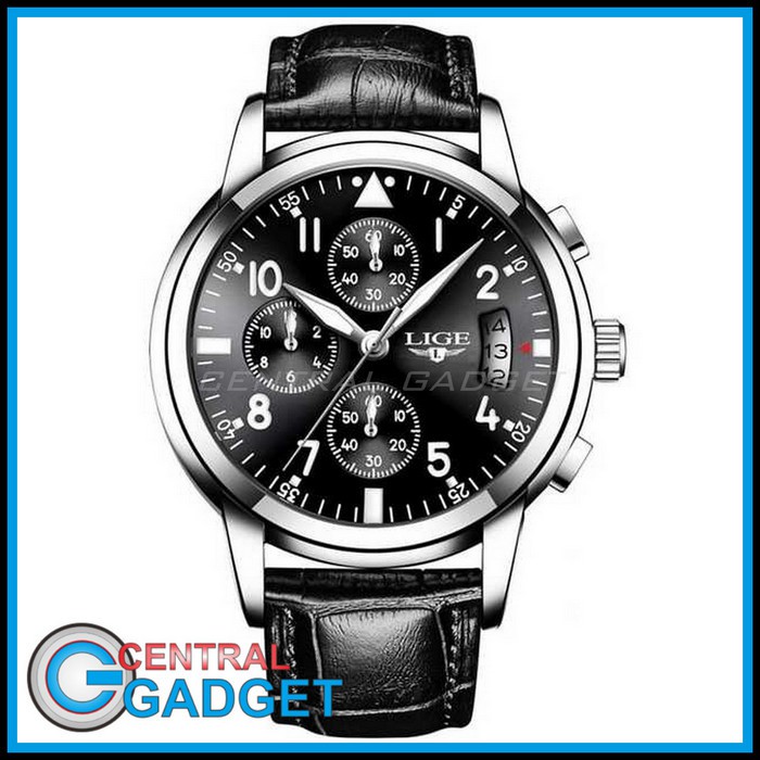Jual LIGE Jam Tangan Kasual Pria PU Leather - 9825 | Shopee Indonesia