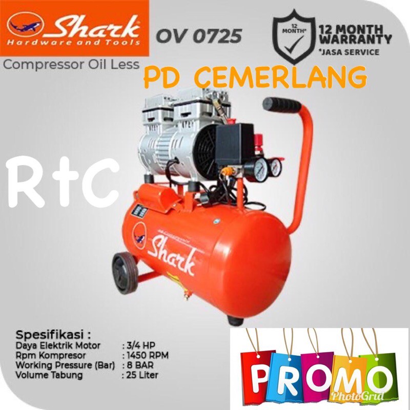 Jual kompresor udara oilless shark tanpa oli silent compressor shark ...