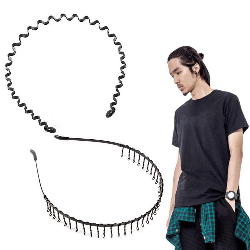 Jual Bando Kawat Pria Ombak Gelombang Zigzag Hitam Polos Buat Rambut ...