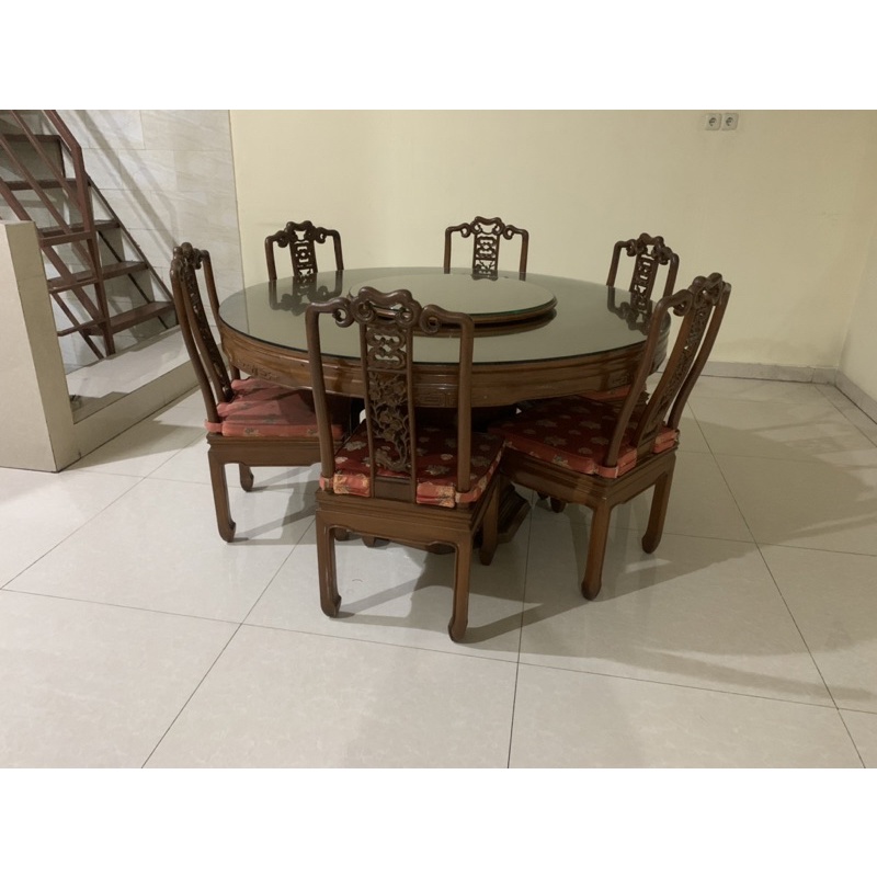 Jual Meja Makan Kayu Jati - Meja makan bulet - Kayu Jati Asli | Shopee ...