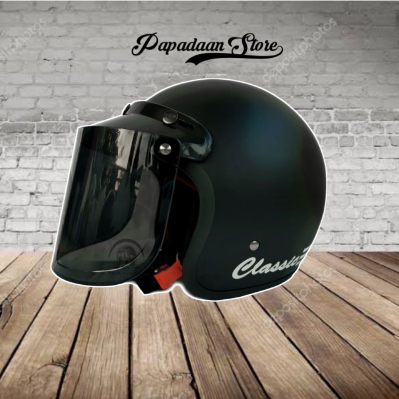 Jual [PROMO] HELM BOGO CLASSIC HITAM DOFF LIST PUTIH FREE KACA (DATAR ...