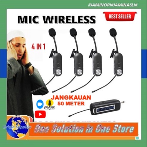 Jual Mic Microphone Wireless 4 orang Mic UHF 4 Channel Mic Imam ...