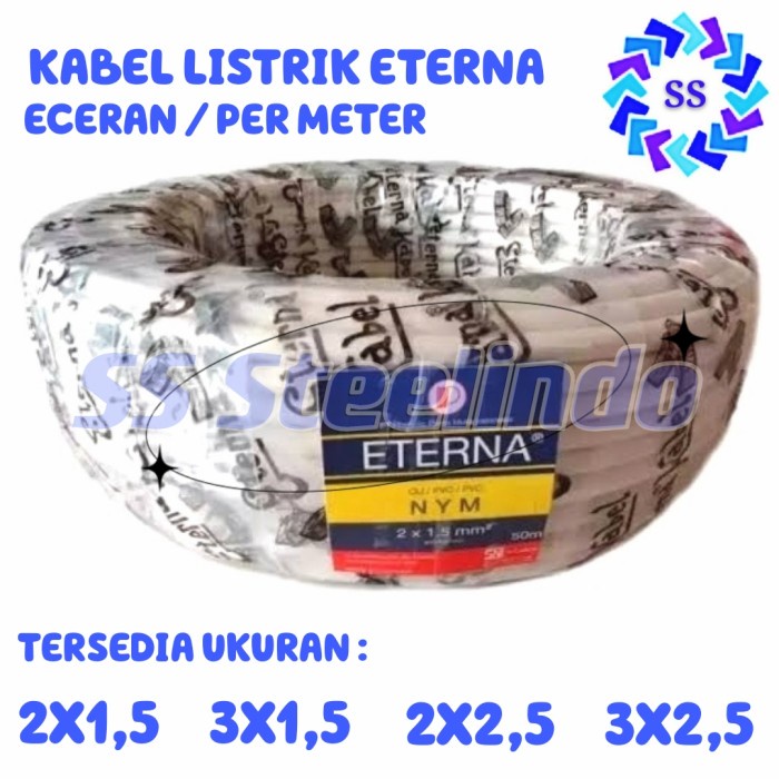 Jual KABEL-CABLE LISTRIK ETERNA NYM TEMBAGA TUNGGAL (2X1,5 2X2,5 3X1,5 3X2,5) WARNA PUTIH ECERAN ...