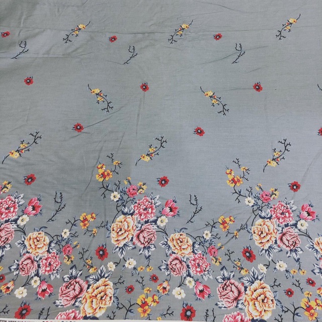 Jual Kain katun Jepang motif bunga pinggiran warna abu abu muda ...