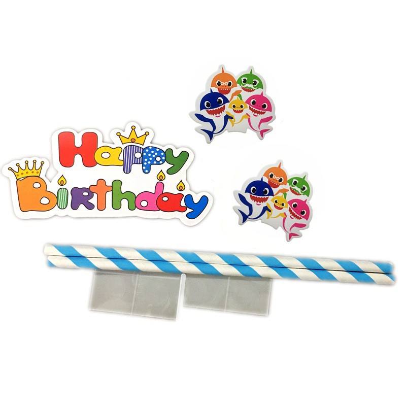 Jual Cake Topper HBD Happy Birthday / Hiasan Kue Ulang Tahun Baby Shark ...
