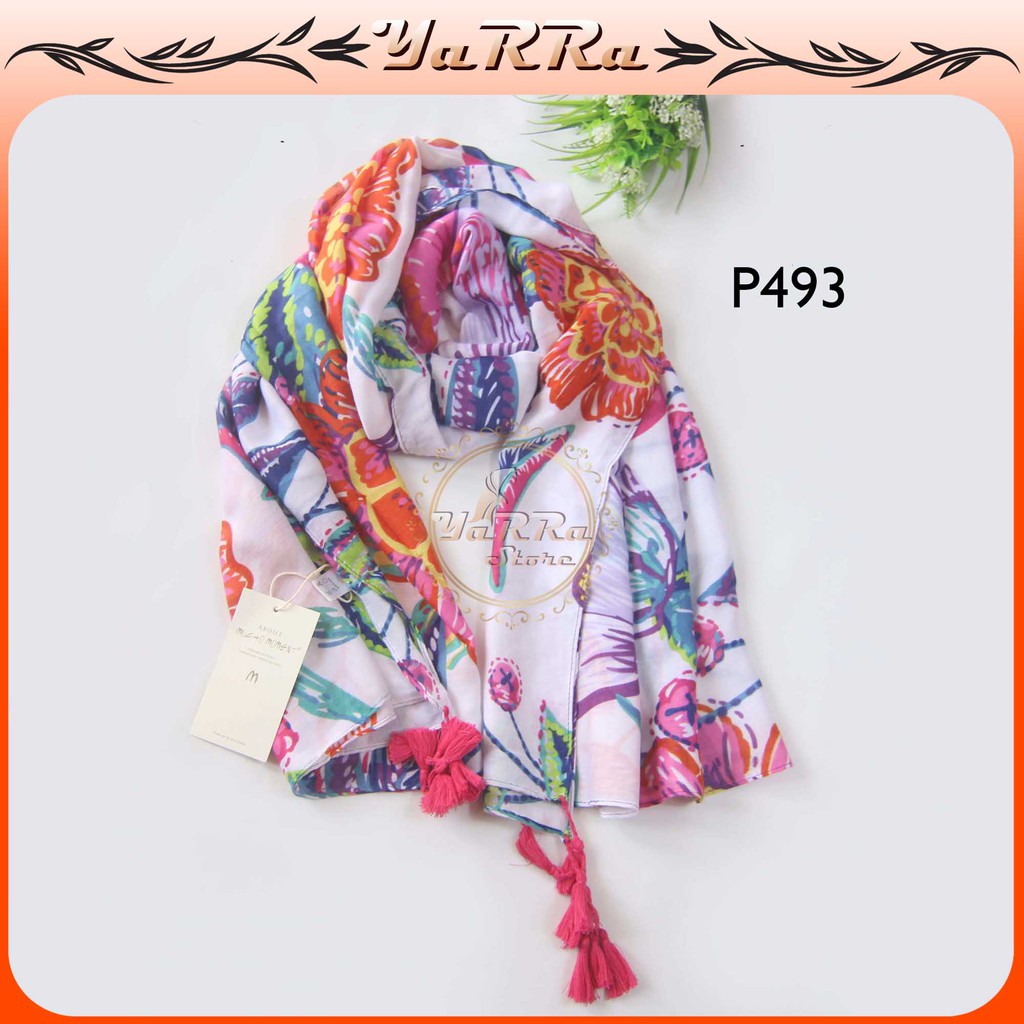 Jual Pashmina Premium Import Motif bunga besar P493 Yarrastore scarf wanita hijab motif | Shopee ...