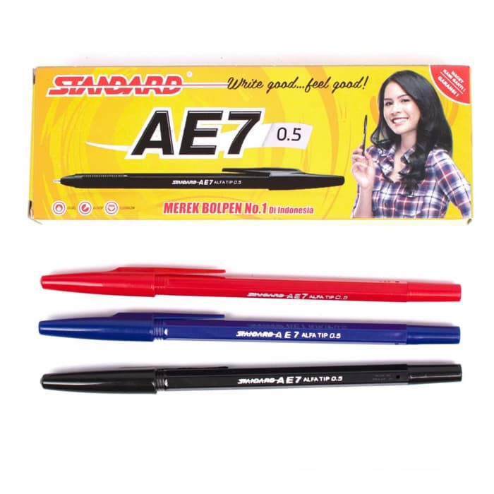 Jual Pulpen / Ballpoint Standard AE-7 (Hitam, Biru, Merah) | Shopee Indonesia