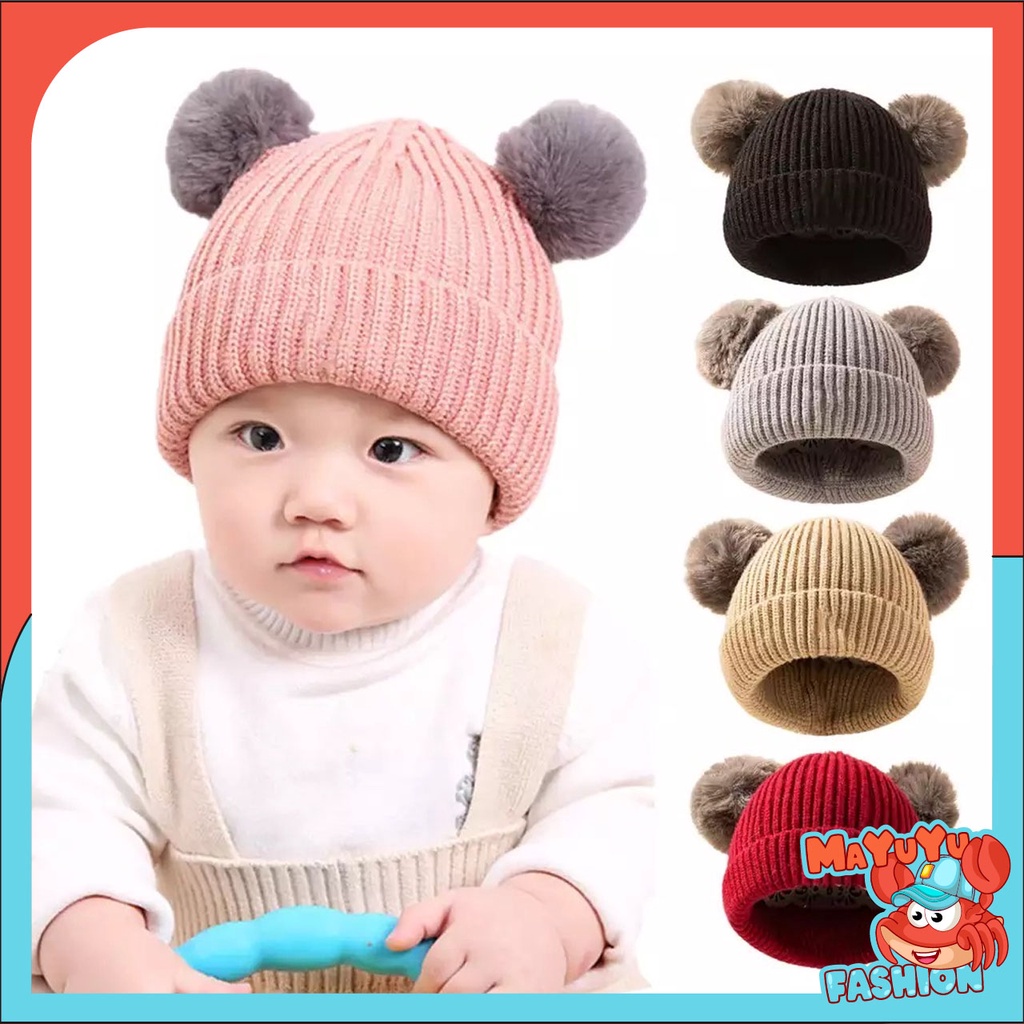 Jual MaYuYu - Topi Rajut Kupluk Pompom - Rajut Kupluk Wool Hangat ...