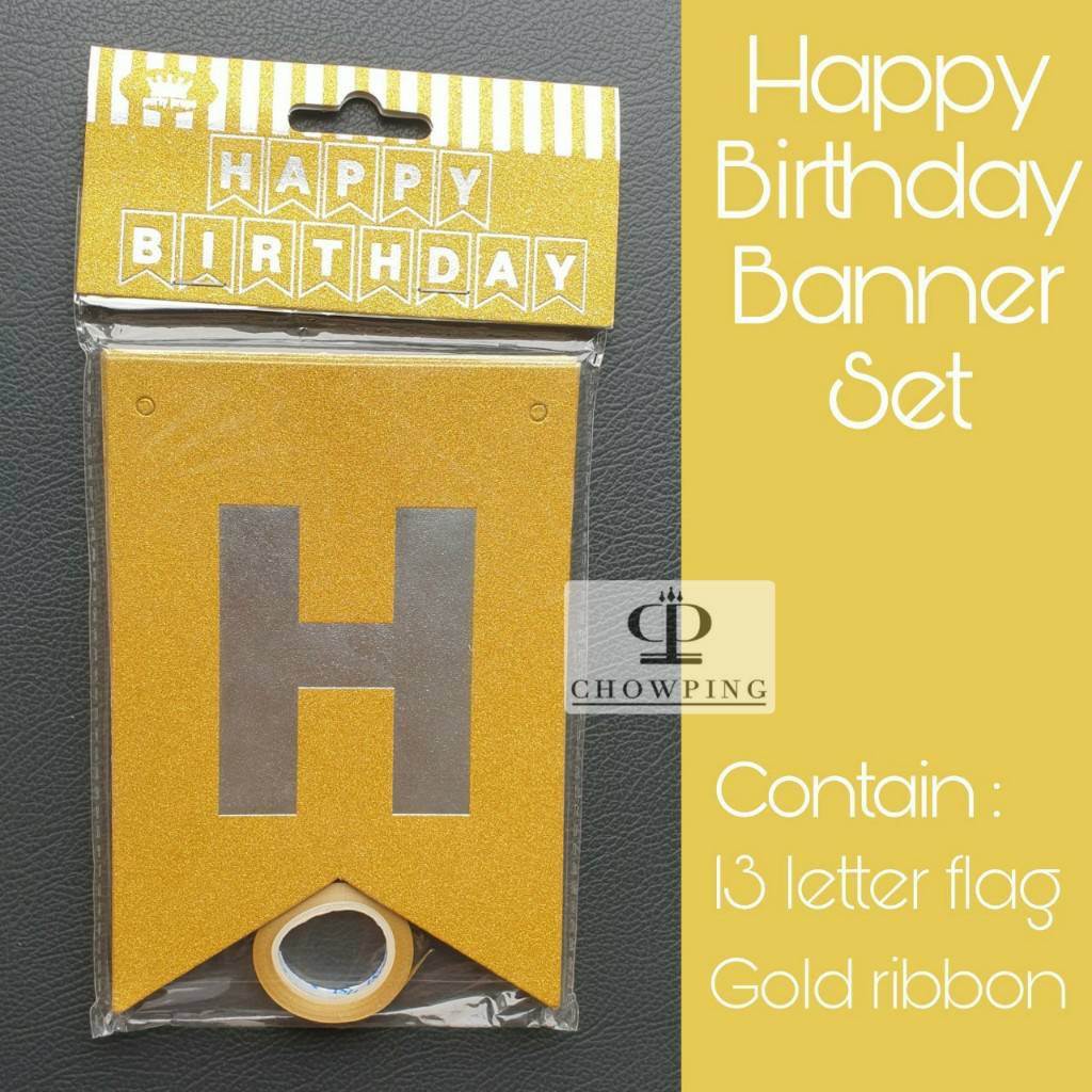 Jual Banner Happy Birthday / Banner Ulang Tahun Gold Tulisan Silver ...