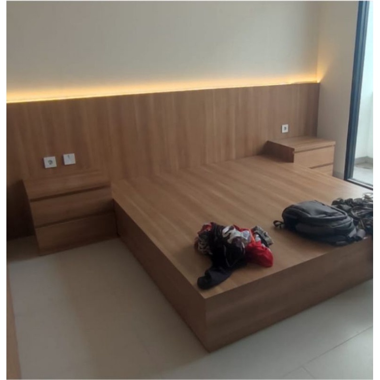Jual Ranjang dipan kasur 180x200 nakas dan laci senderan led lighting ...