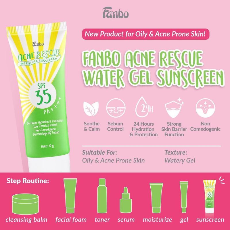 Jual FANBO ACNE RESCUE WATER GEL SUNSCREEN SPF 35PA++++ / SUNSCREEN / FANBO SUNSCREEN 30G ...