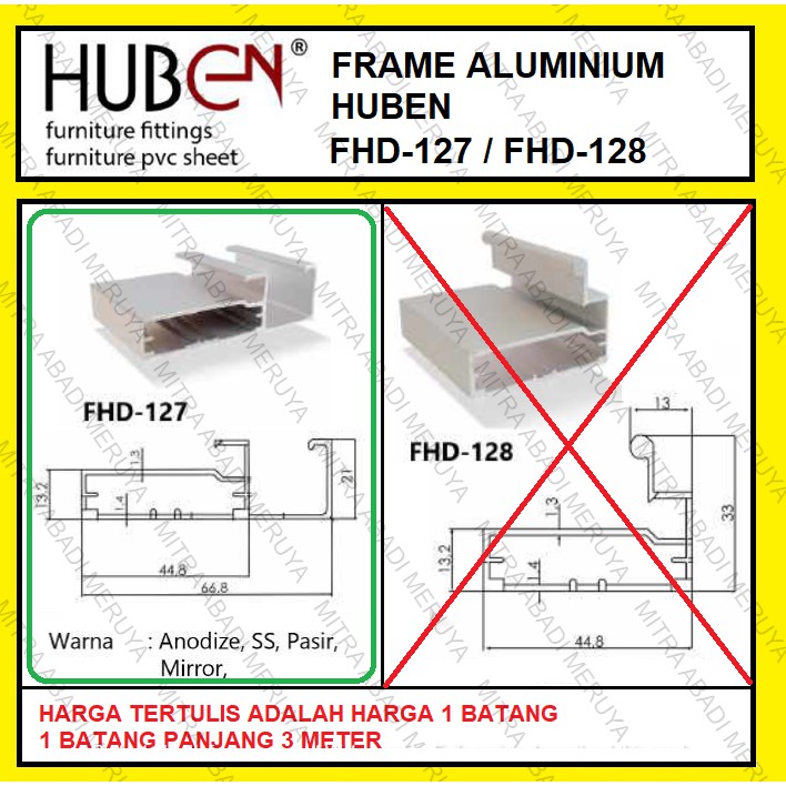 Jual Profil Frame Handle Alumunium Aluminium HUBEN FHD 127 FHD127 FHD-127 | Shopee Indonesia