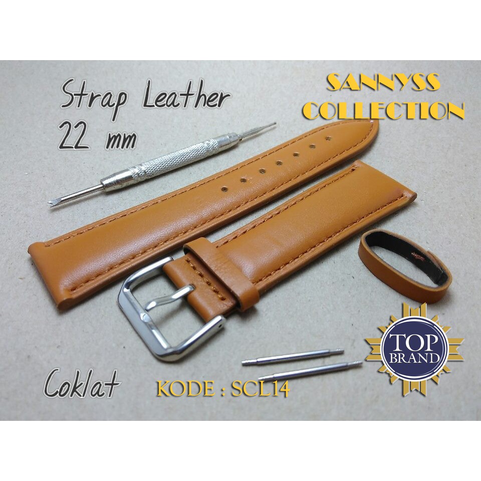 Jual STRAP TALI JAM KULIT 22 MM COKLAT MUDA BONUS PEN & PEMASANG PEN ...