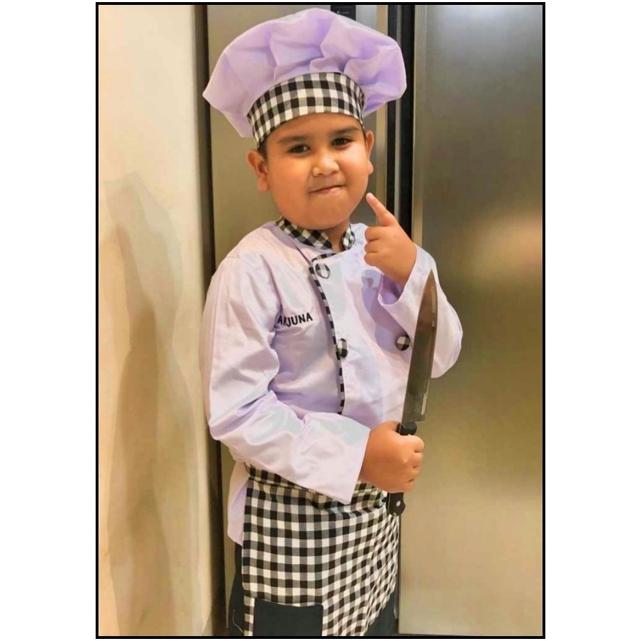 Jual Baju Master Cheff warna putih list kotak hitam pakai bordir nama ...