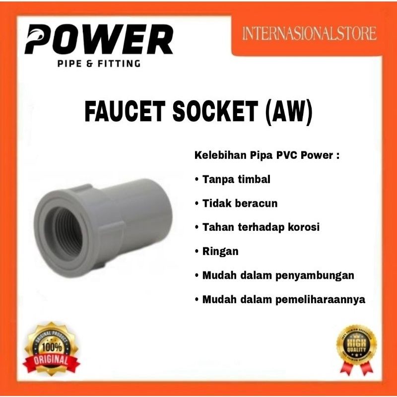 Jual Fitting Pipa PVC Power Faucet Socket 1" x 3/4" AW | Shopee Indonesia