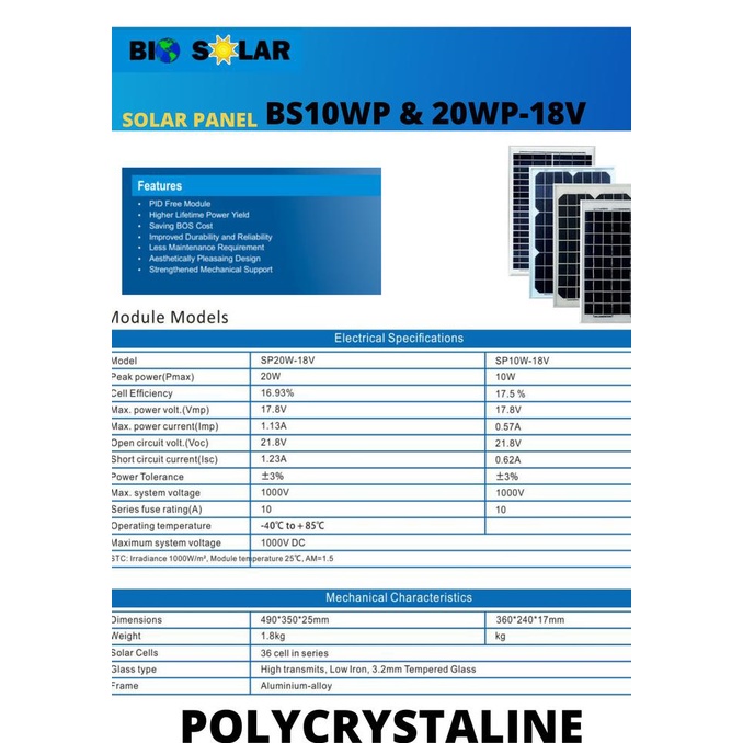 Jual Solar Panel Solar Cell Panel Surya BIOSOLAR 10wp POLYCRYSTALINE 10 ...