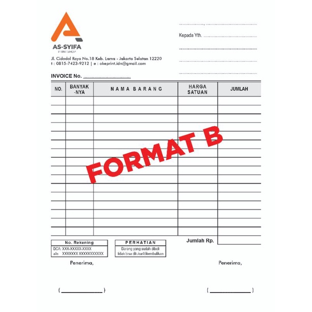 Jual CETAK NOTA BON FAKTUR INVOICE BISA SATUAN 3 ply Rangkap (bisa ...