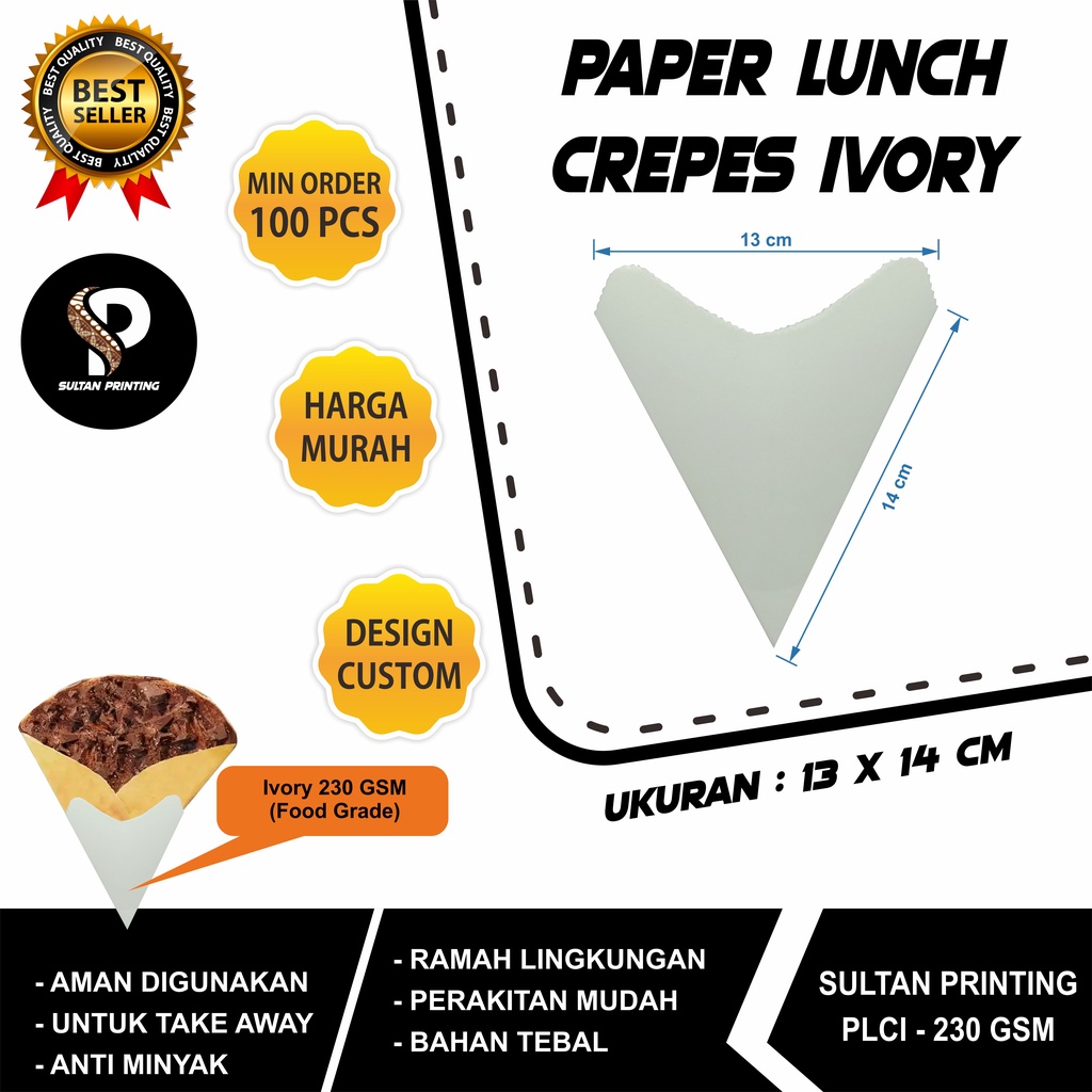 Jual PAPER LUNCH CREPES IVORY (PUTIH) / TEMPAT MAKAN CREPES / KEMASAN ...