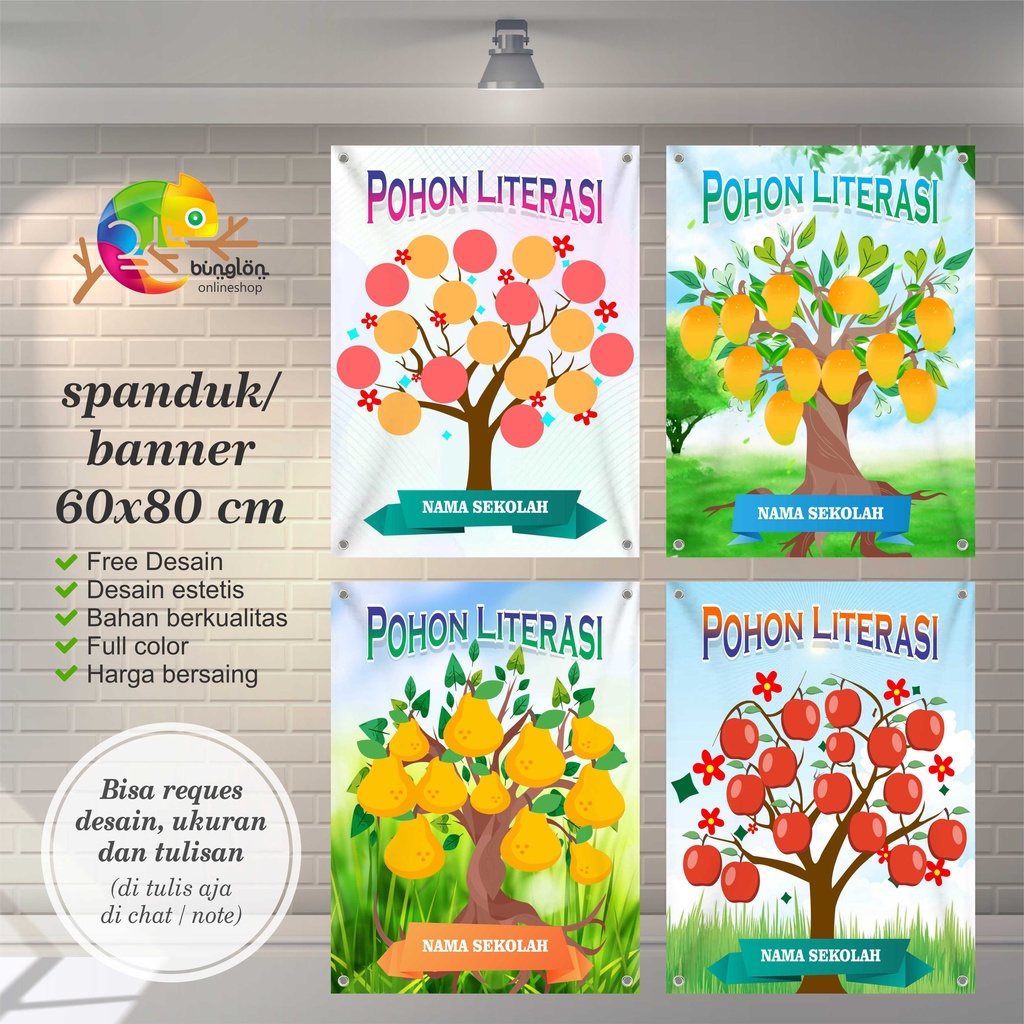 Jual Size 60x80 Cm, Spanduk, Banner Pohon Literasi Untuk Sekolah ...