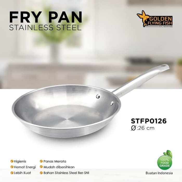 Jual Wajan Fry Pan Stainless Steel 26cm Golden Flying Fish STFP0126 M1465 | Shopee Indonesia