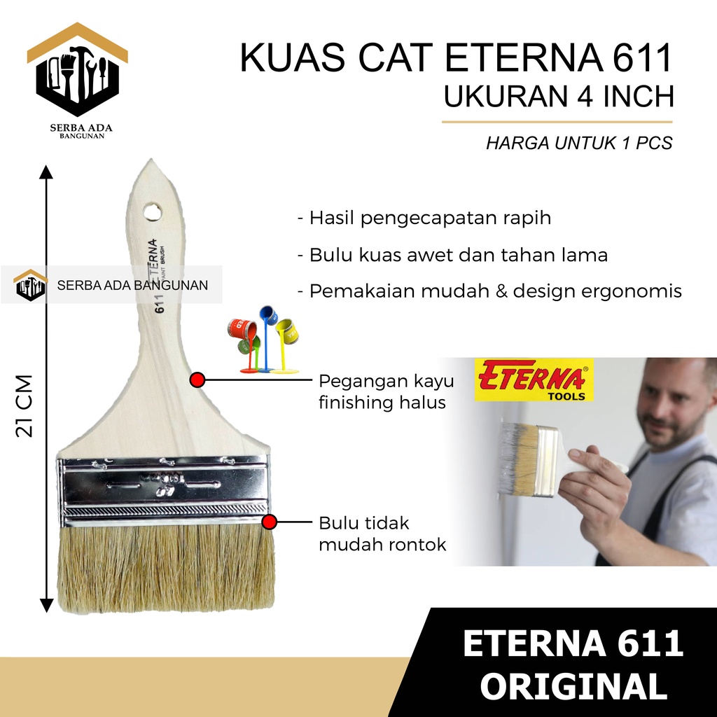 Jual KUAS ETERNA 611 ASLI/ CAT TEMBOK BESI KAYU ASLI BULU KUAT ...