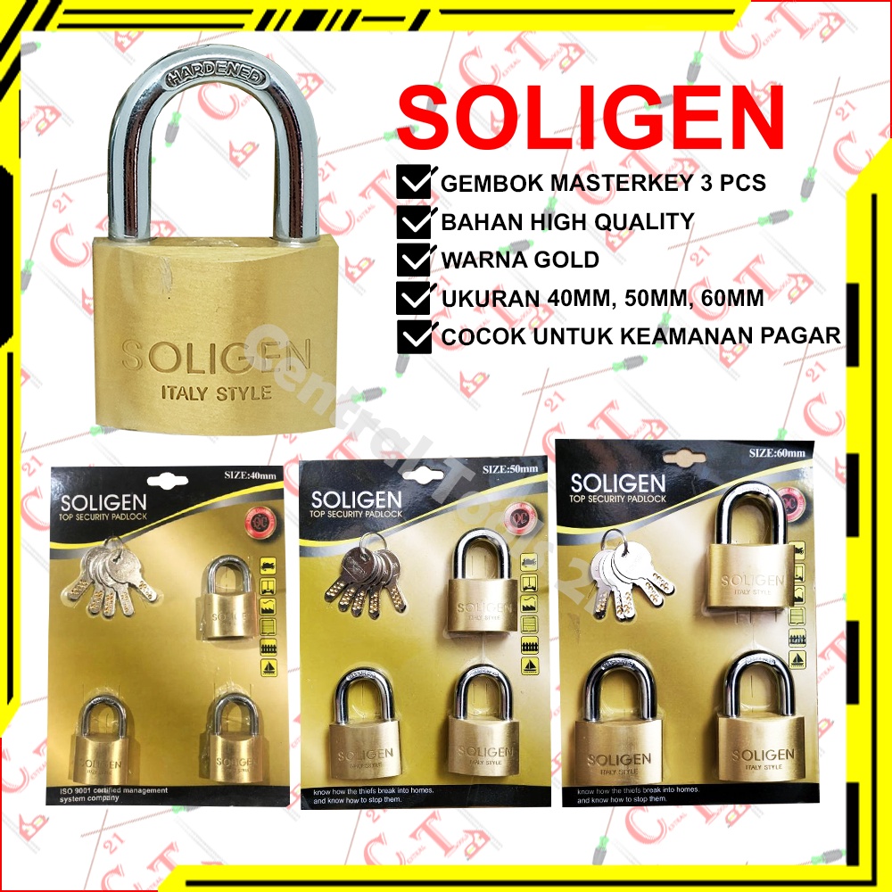 Jual Gembok Kuningan Masterkey Komputer 40MM 50MM 60MM X 3 Pcs Soligen ...