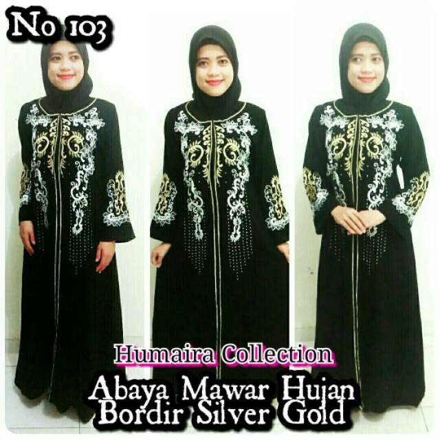 Jual Abaya Saudi Mawar Hujan Gold Silver Syari Humaira Collection ...