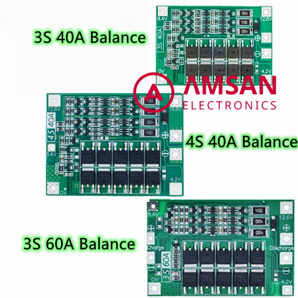 Jual BMS 3S 4S 40A 60A Balance 18650 Lithium Battery Pack 12.6V 16.8V ...