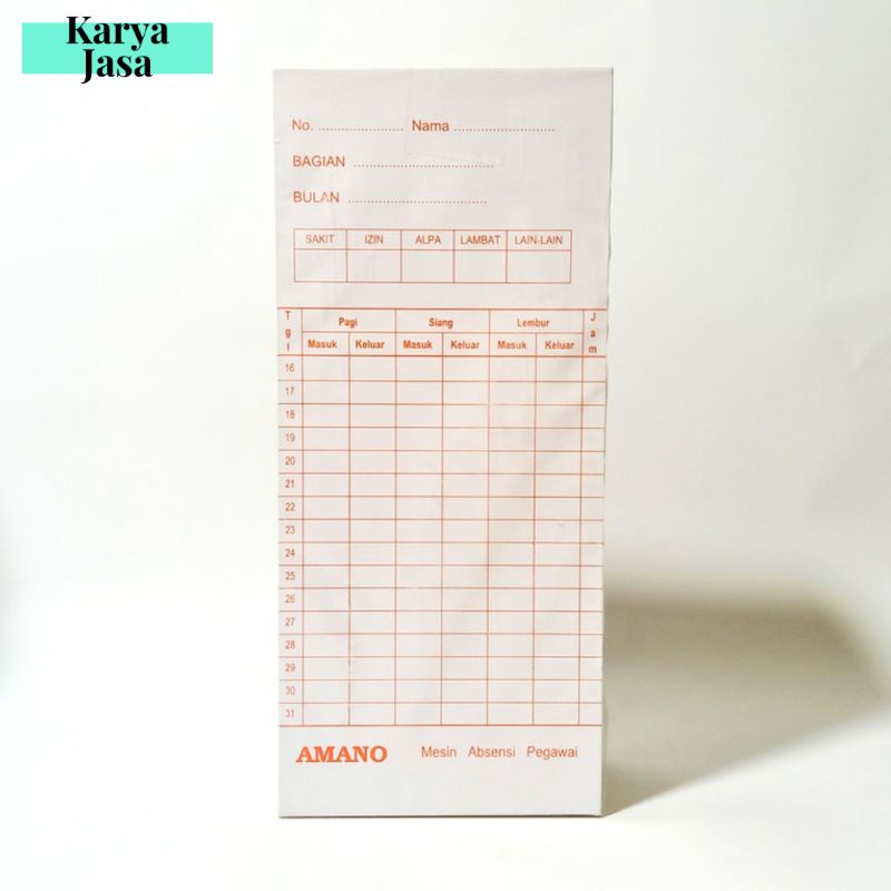 Jual Amano Kartu Absensi Pegawai Timbal Balik 2 warna Isi 100 Lembar ...