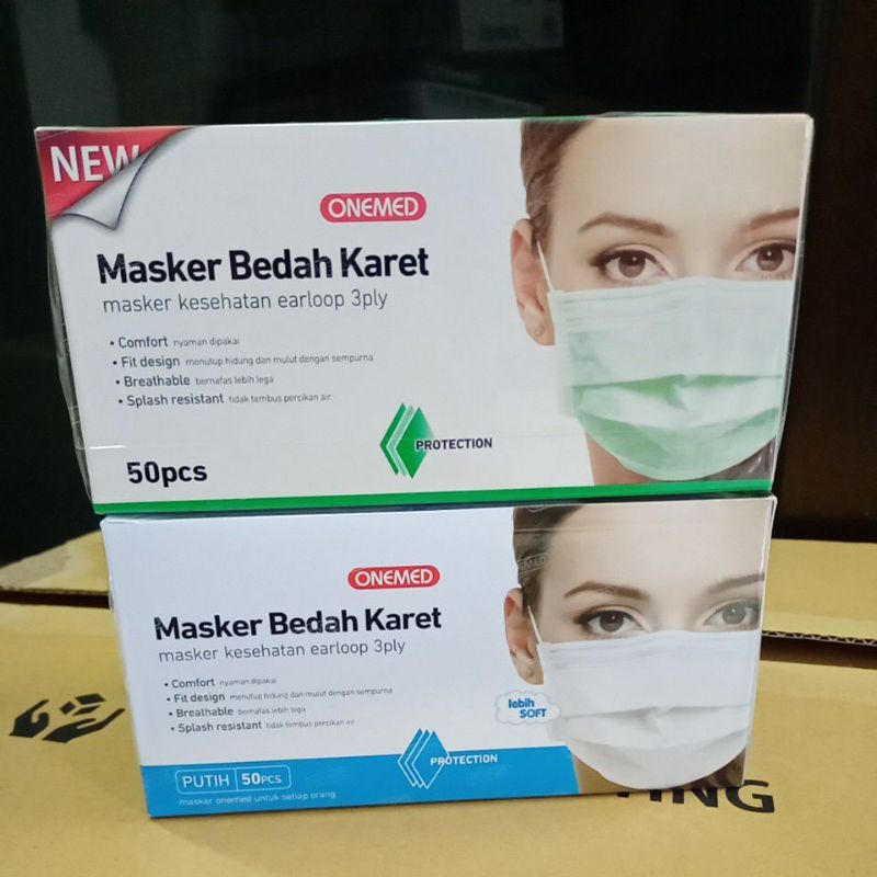 Jual Masker Bedah Karet 3ply Earloop Onemed isi 50pcs | Shopee Indonesia
