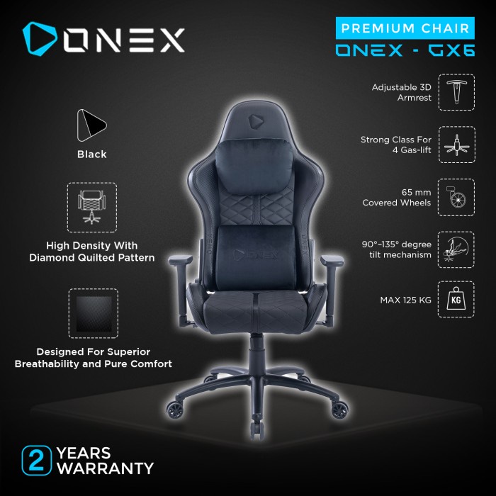 Jual ONEX GX6 Premium Quality Kursi Gaming Chair - BLACK | Shopee Indonesia